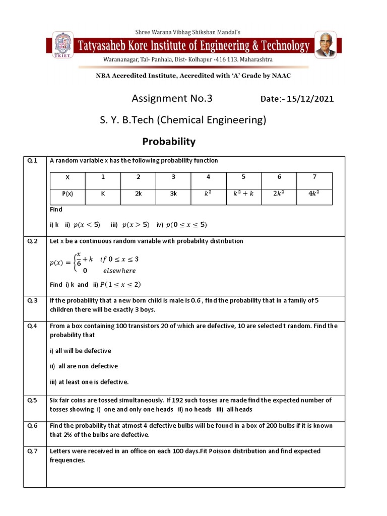 Probability and Statistics Problems: Solutions to Assignment Questions ...
