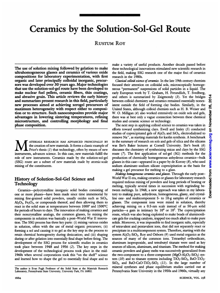 Ceramics by The Solution-Sol-Gel Route | PDF | Ceramics | Solid