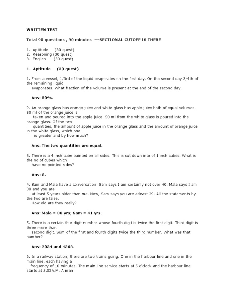 90-Minute Written Test Overview | PDF | Concept | Thought