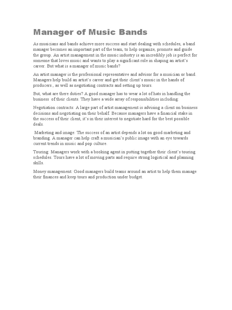 Role of a Music Band Manager | PDF | Career & Growth