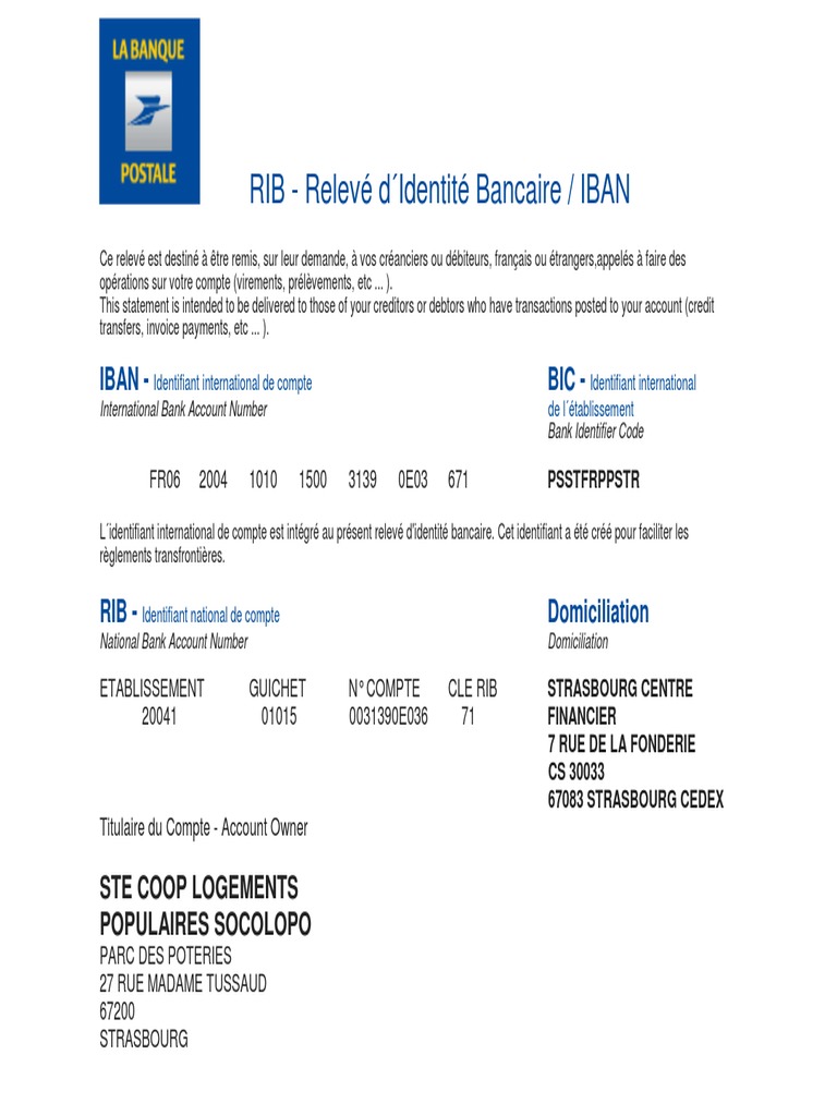 RIB Socolopo Banque Postale | PDF