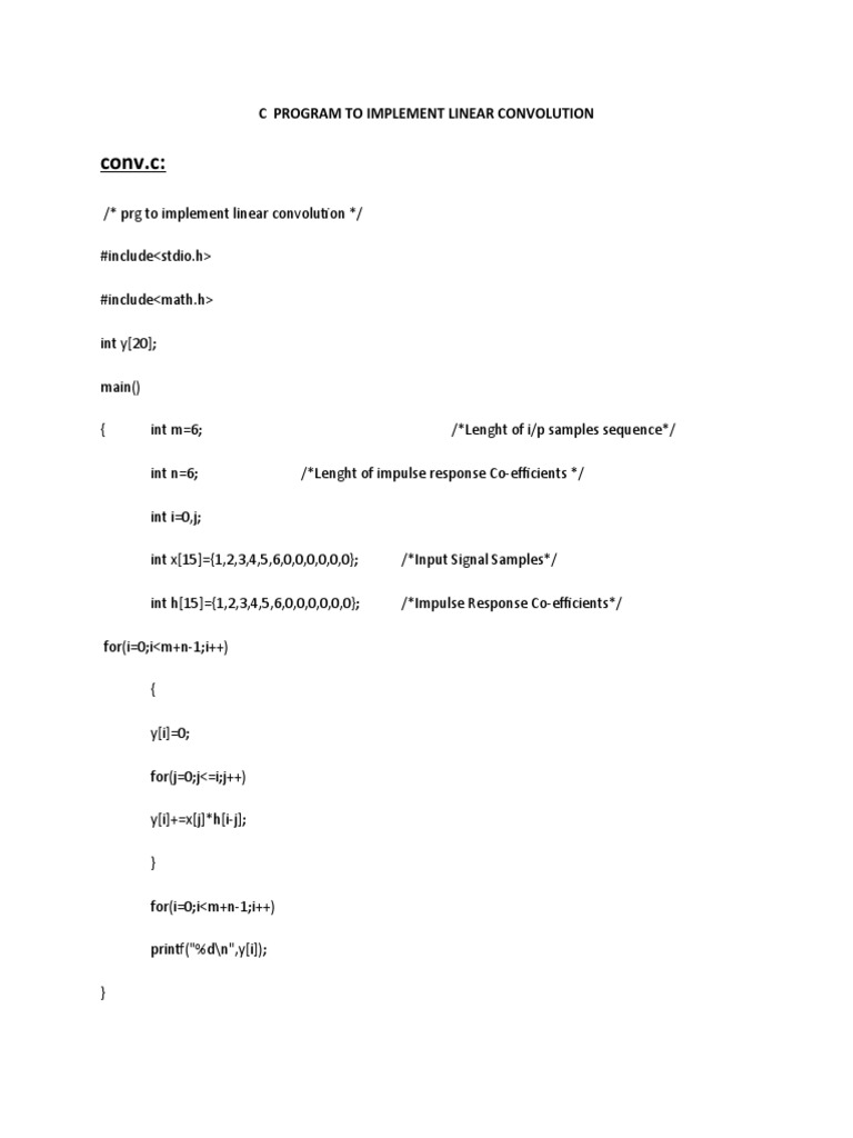 Conv.c:: C Program To Implement Linear Convolution | PDF | C ...
