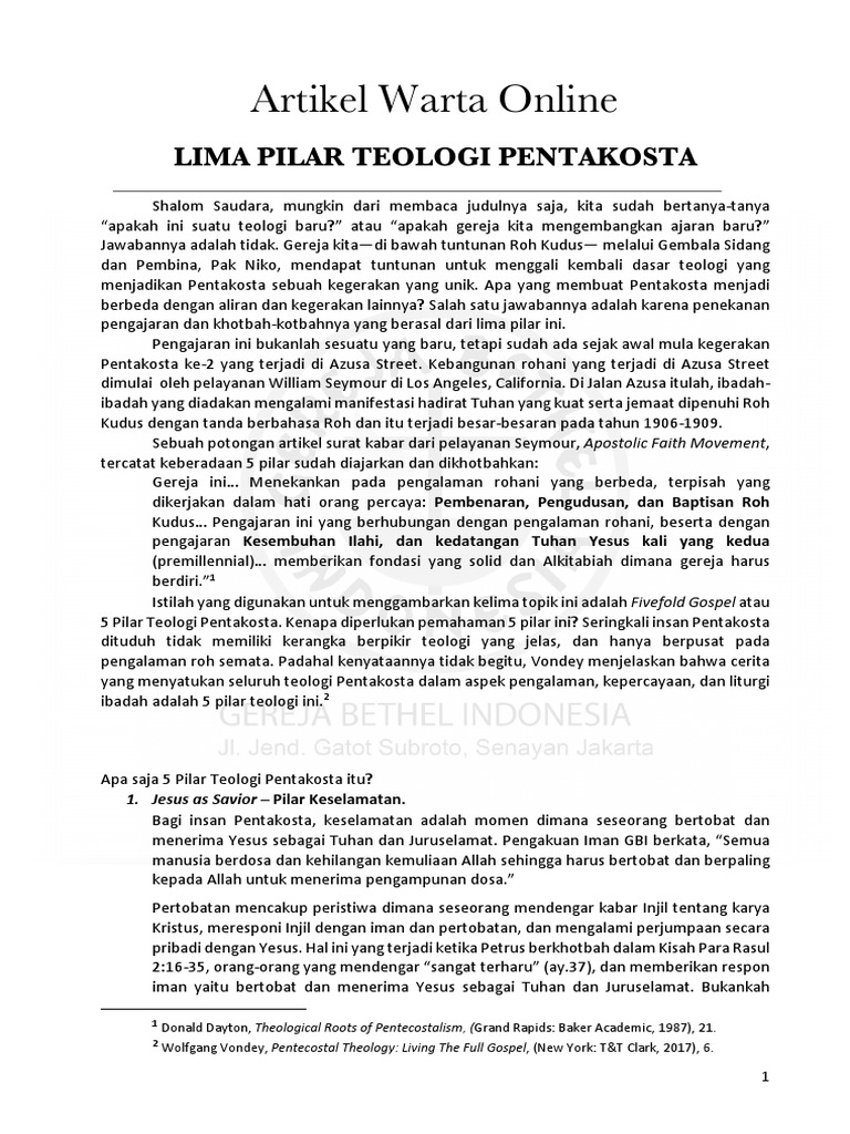 Lima Pilar Teologi Pentakosta | PDF