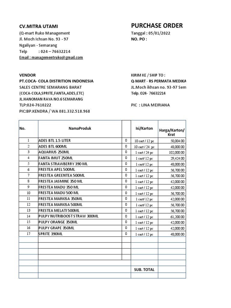 Contoh Dokumen Po | PDF | Memasak, Makanan, & Anggur | Griya & Taman