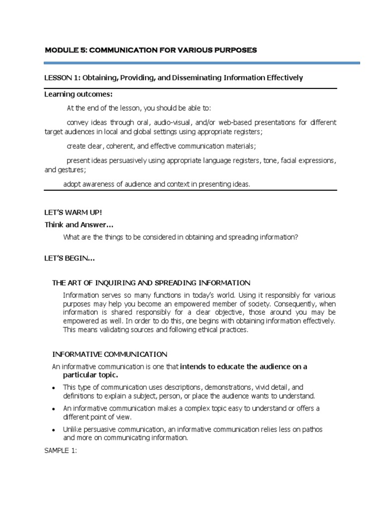 Module 5 Lesson 1 | PDF | Communication | Flood