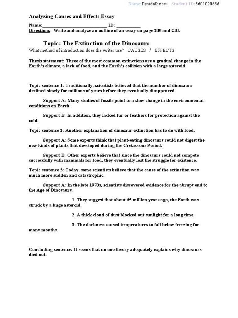 Topic: The Extinction of The Dinosaurs: Analyzing Causes and Effects ...