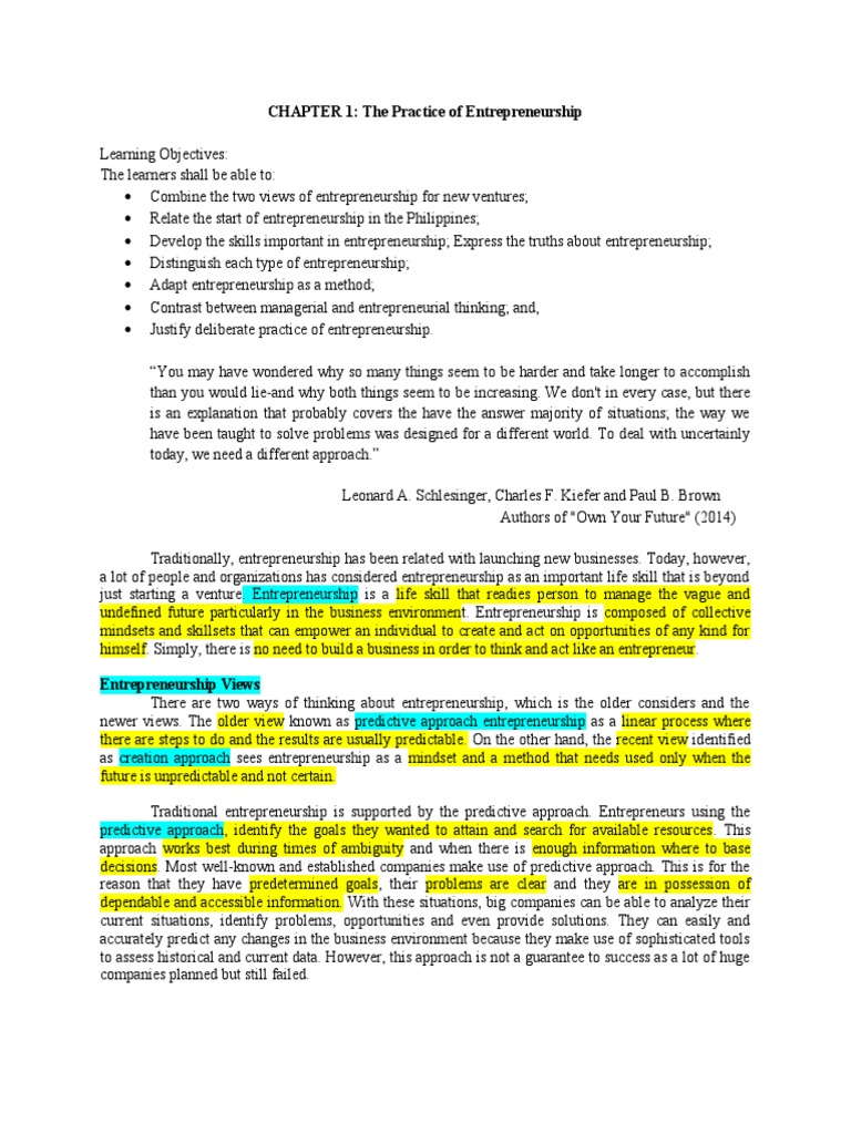 CHAPTER 1: The Practice of Entrepreneurship | PDF | Entrepreneurship ...