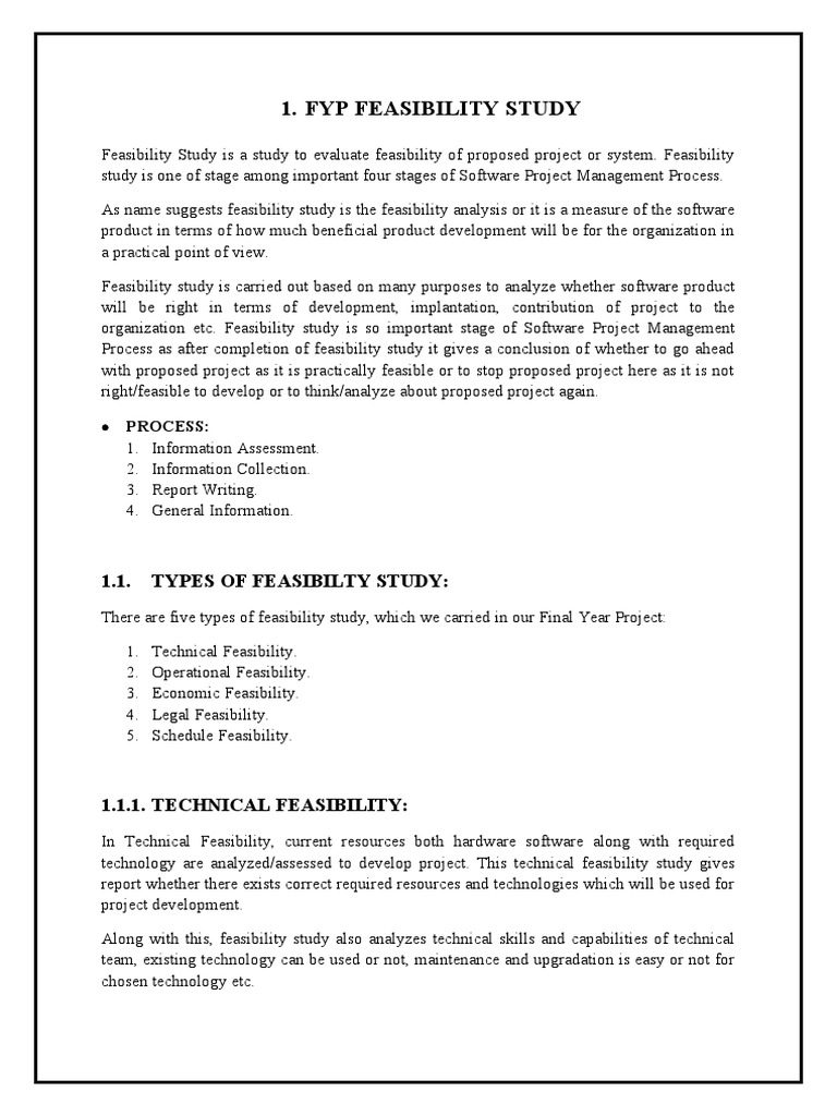 Fyp Feasibility Study: 1.1. Types of Feasibilty Study | PDF ...