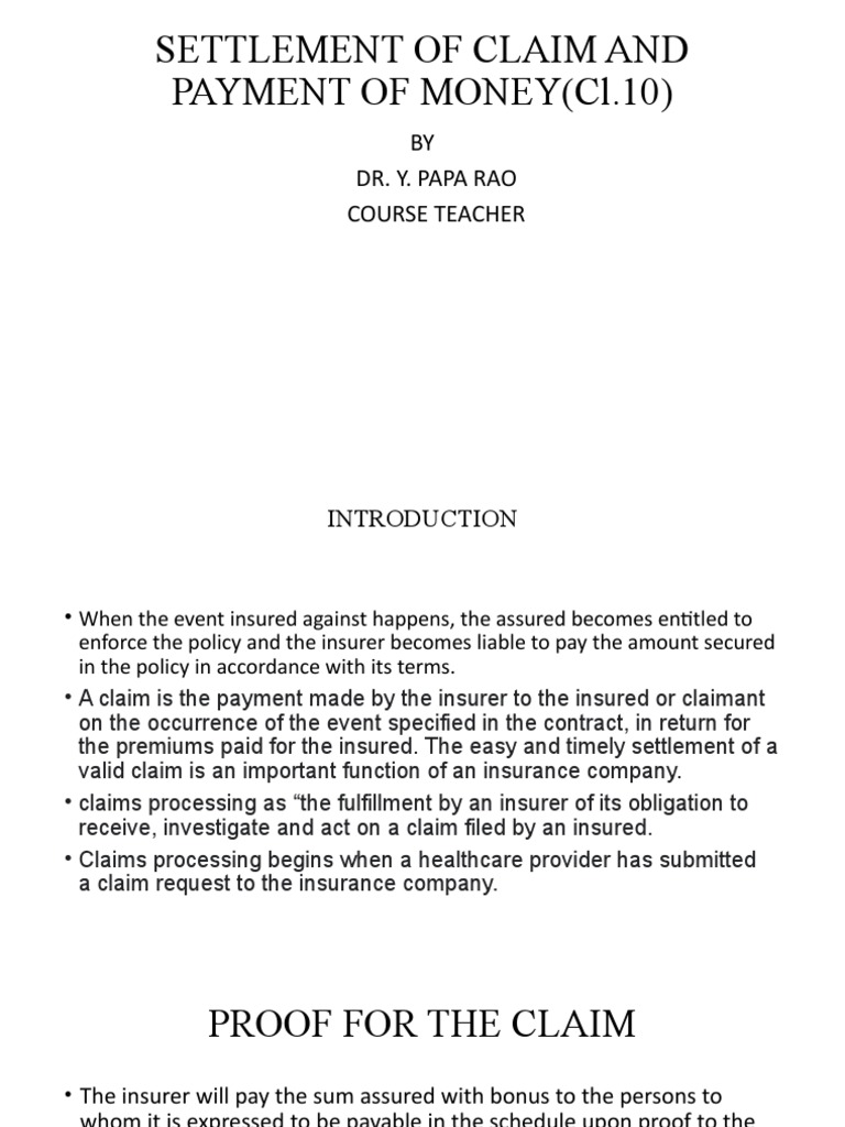 Settlement of Claim and Payment of Money | Download Free PDF ...