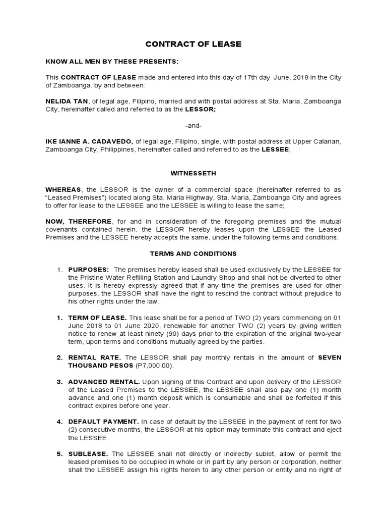 Contract of Lease-Water Refilling Station | PDF | Lease | Common Law