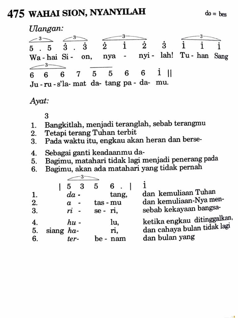 Wahai Sion Nyanyilah (PS 475) | PDF