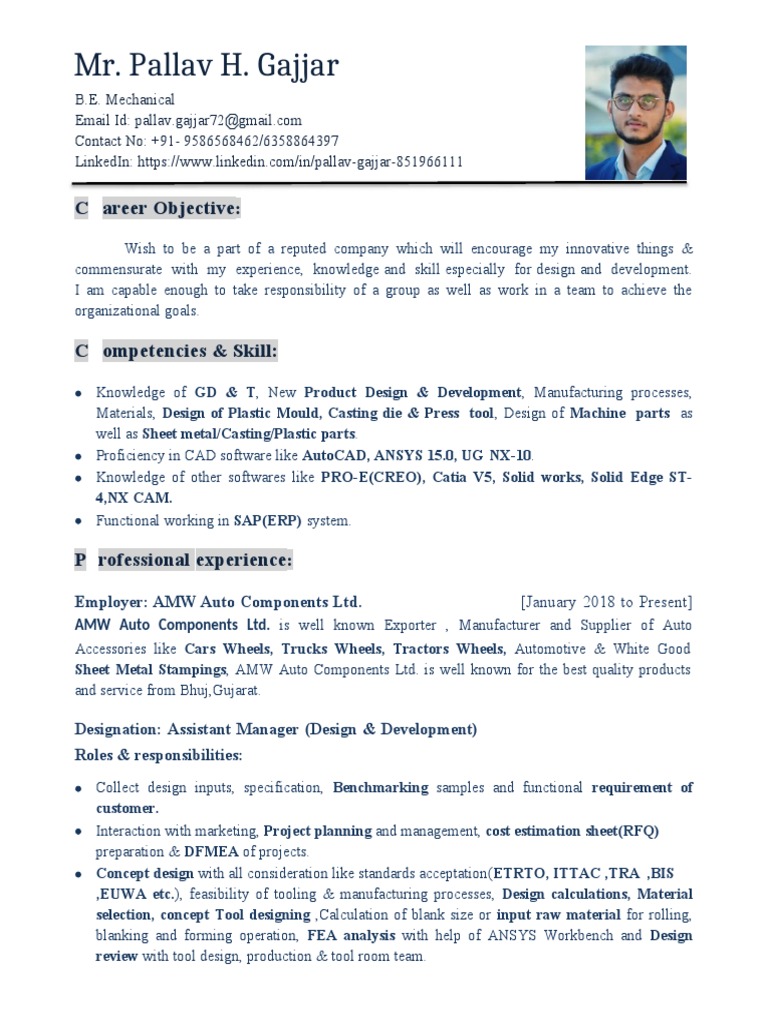 Resume - Design Engineer - Pallav PDF | PDF | Sheet Metal | Design