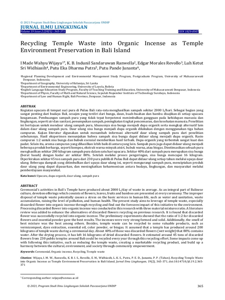 Recycling Temple Waste Into Organic Incense As Temple Environment ...