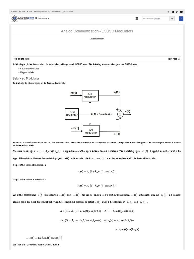 Analog Communication - DSBSC Modulators | PDF | Modulation | Telecommunications