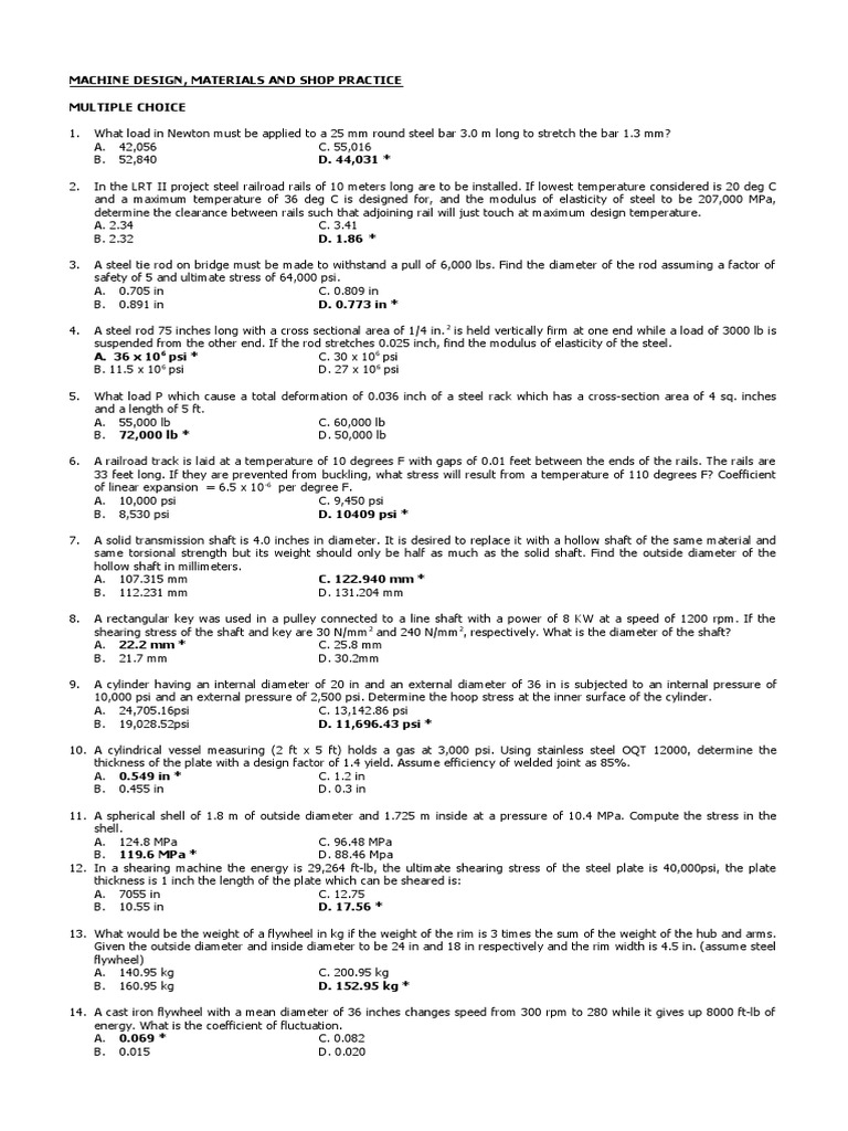 Machine Design, Materials and Shop Practice Multiple Choice | PDF ...