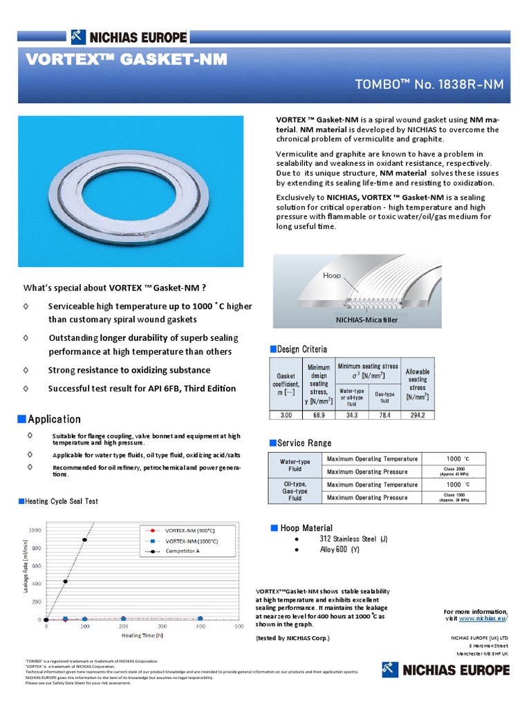 Vortex™ Gasket-Nm: TOMBO™ No. 1838R-NM | PDF | Materials | Chemistry