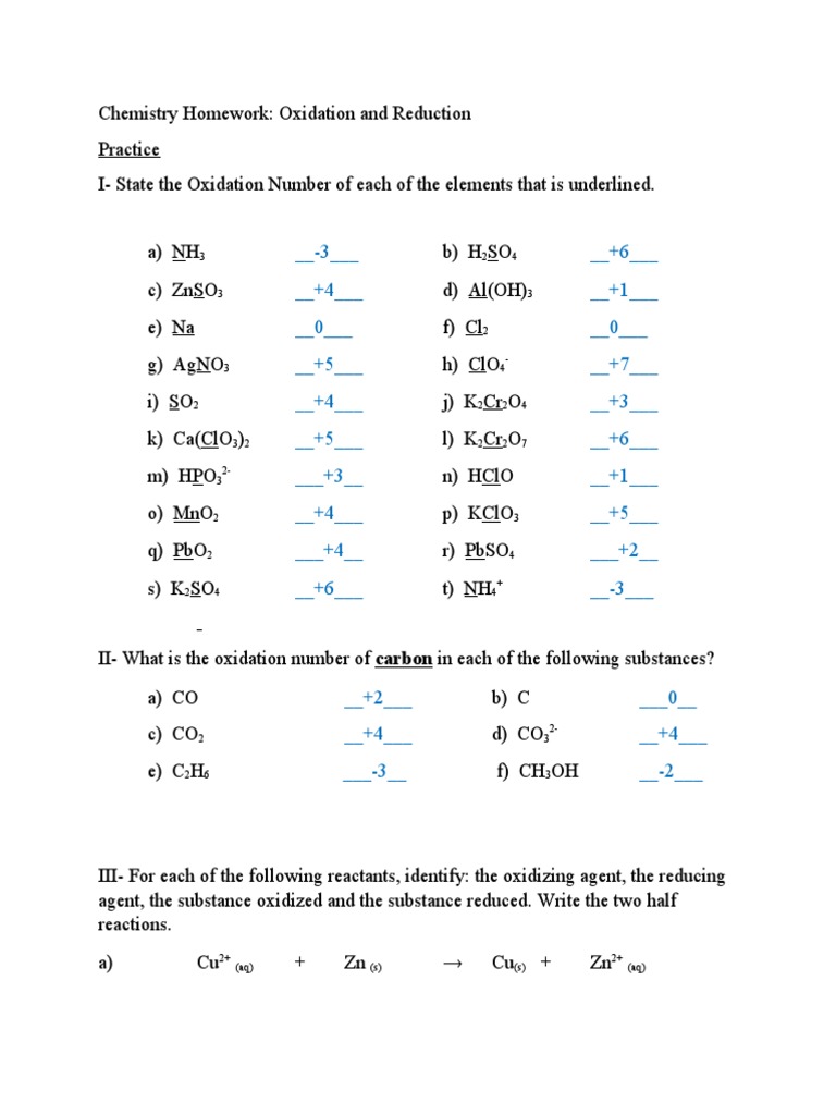 Oxidation Number Practice Exercises | PDF