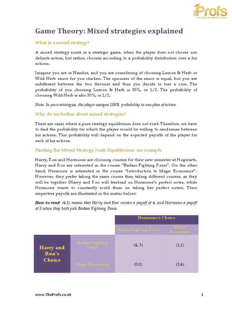 Mixed Strategy Nash Equilibrium Explained | PDF | Mathematical ...