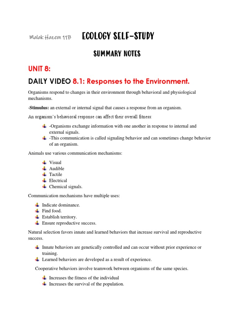Ecology Self-Study Notes | PDF | Food Web | Biodiversity