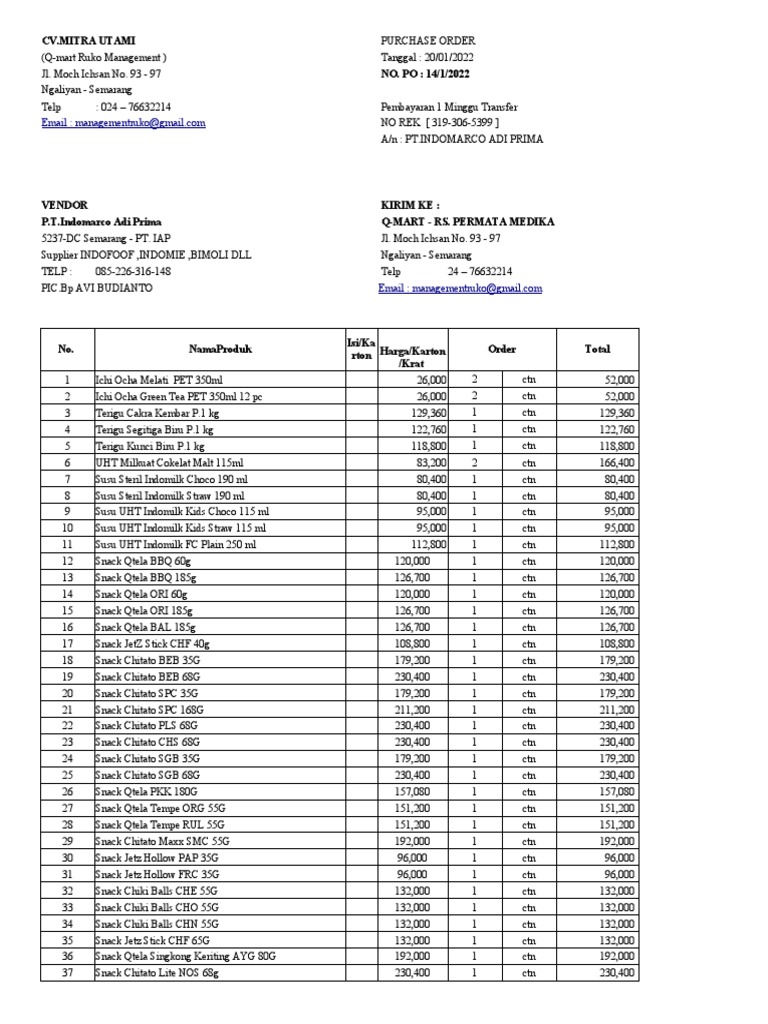 Indomarco Product Purchase Order | PDF