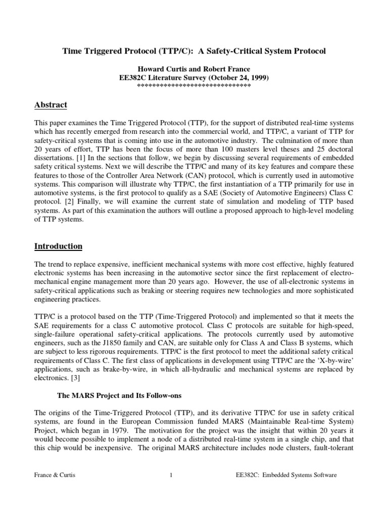 Time Triggered Protocol (TTP/C) : A Safety-Critical System Protocol | PDF | Computing | Computer ...