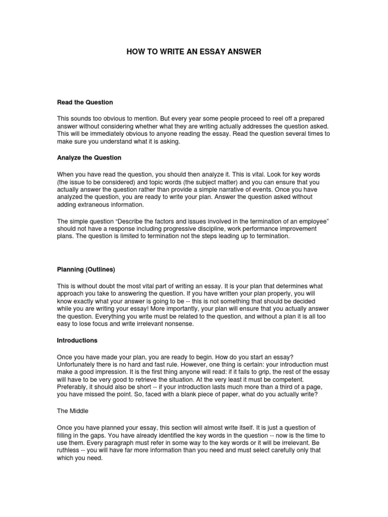 HowToWriteAnEssayAnswer Form 5 | PDF | Question | Essays