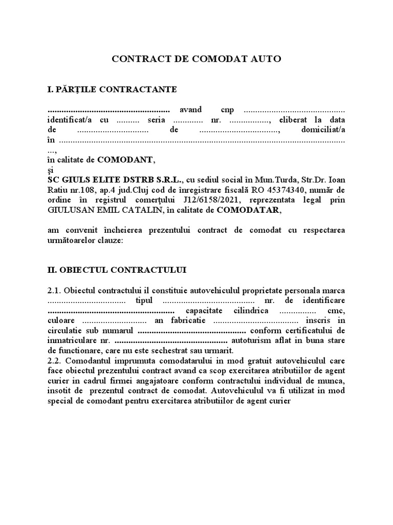 Contract de Comodat | PDF