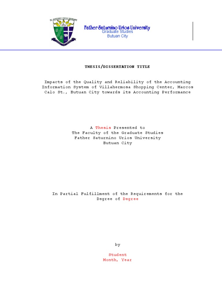 Thesis/Dissertation Title: Graduate Studies Butuan City | PDF | Thesis | Information System