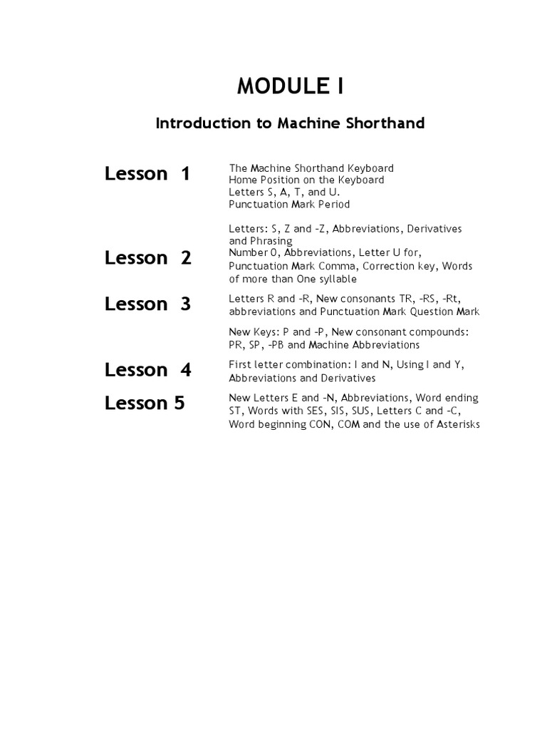 Lesson 1: Introduction To Machine Shorthand | PDF | Shorthand ...