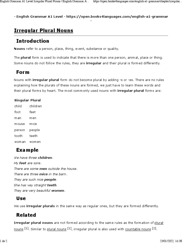 English Grammar A1 Level Irregular Plural Nouns - English Grammar A1 ...