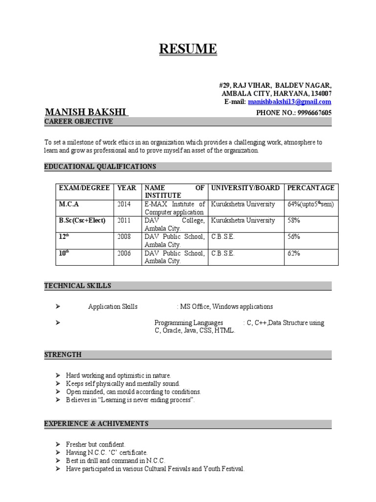 Manish CV | PDF | Computing