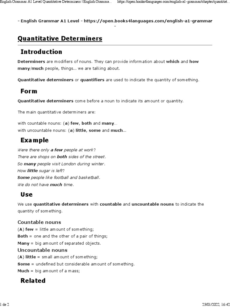 English Grammar A1 Level Quantitative Determiners - English Grammar A1 ...