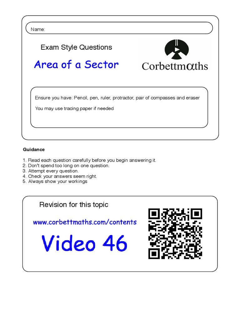 Sector Area Exam Questions | PDF | Area | Significant Figures