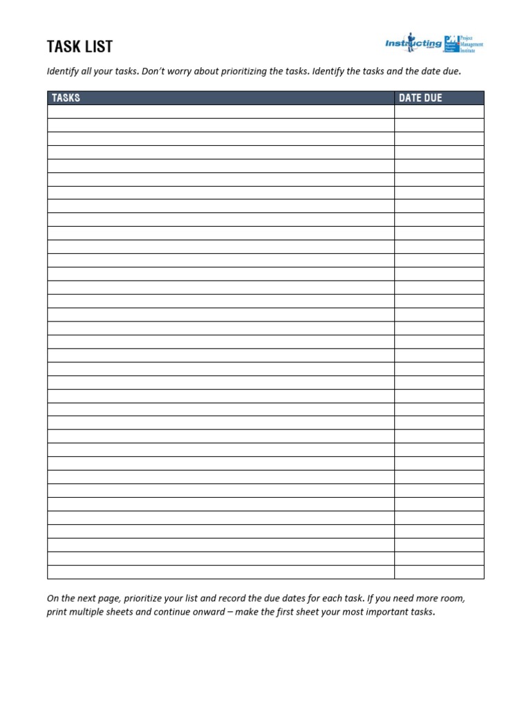 Task List: Tasks Date Due | PDF