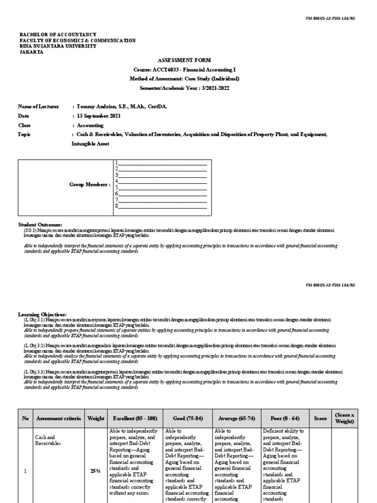 AoL Assessment Form - ACCT6033 | PDF | Franchising | Depreciation