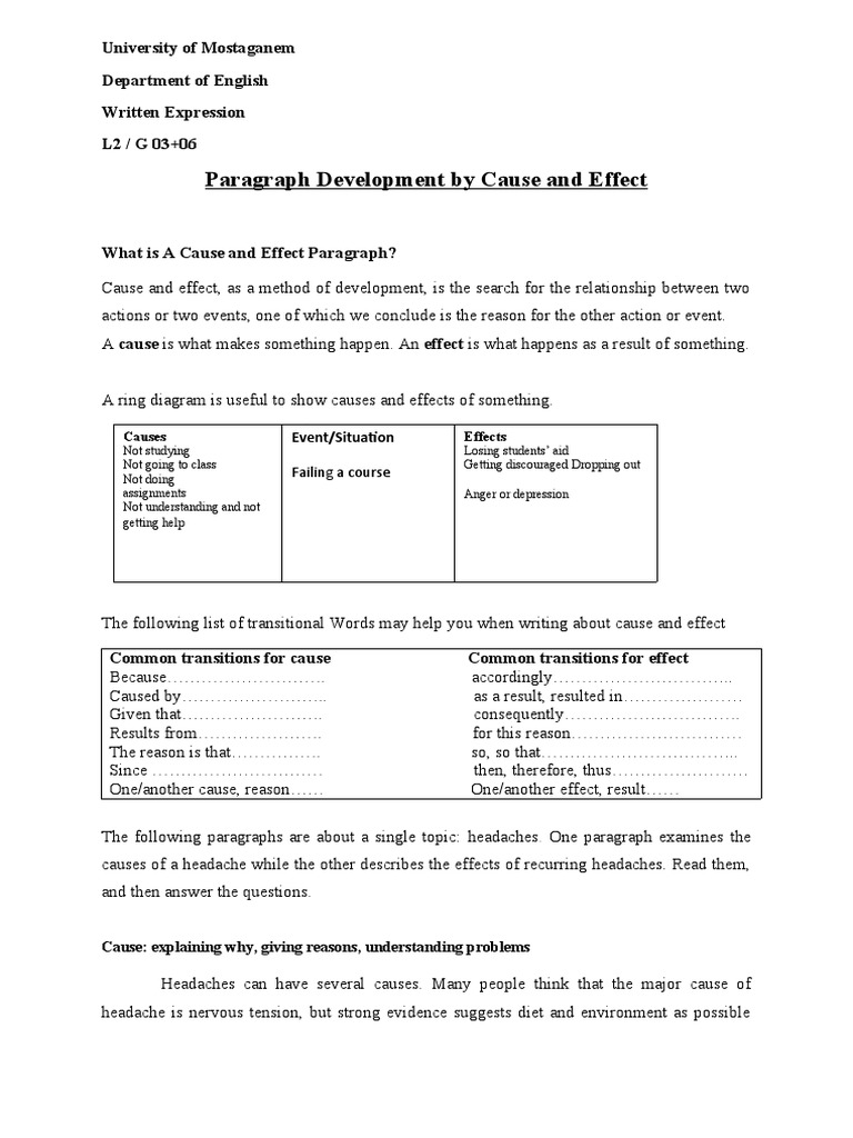 Cause Effect Paragraph | PDF | Common Cold | Headache