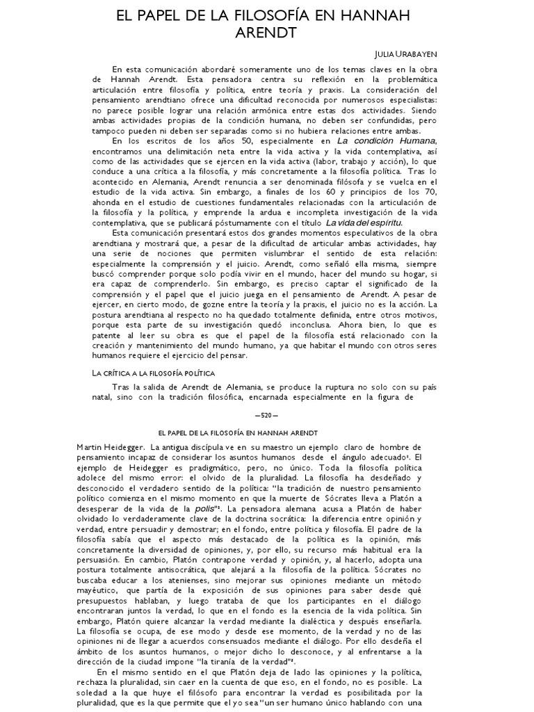 El Papel de La Filosofia en Hannah Arend | PDF | Filosofía | Hannah Arendt