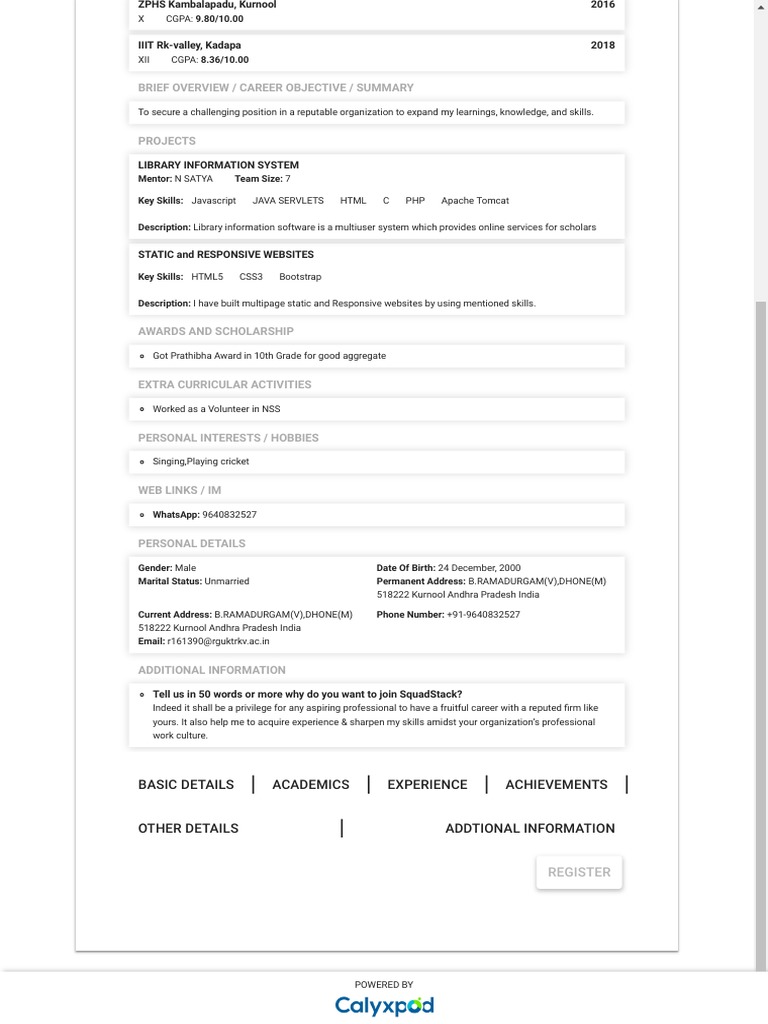 Brief Overview / Career Objective / Summary: Basic Details Academics ...