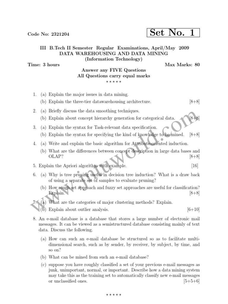 Data Warehousing & Mining Exam Questions | PDF | Technology & Engineering