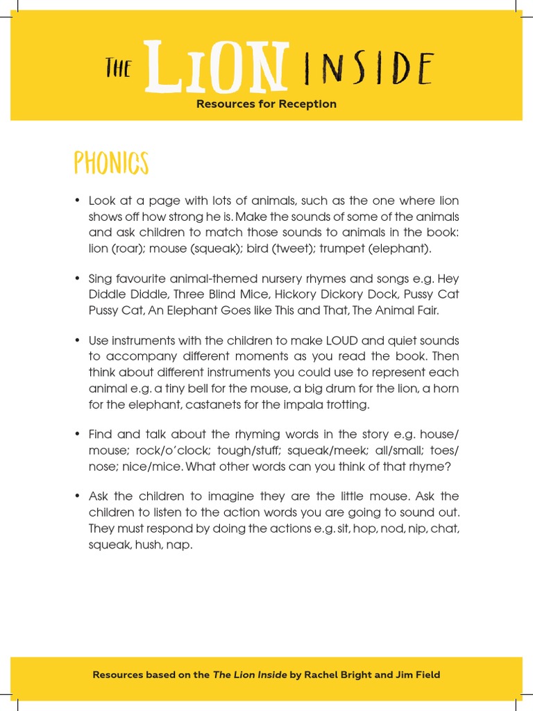 The Lion Inside Activity Sheet | PDF | Phonics