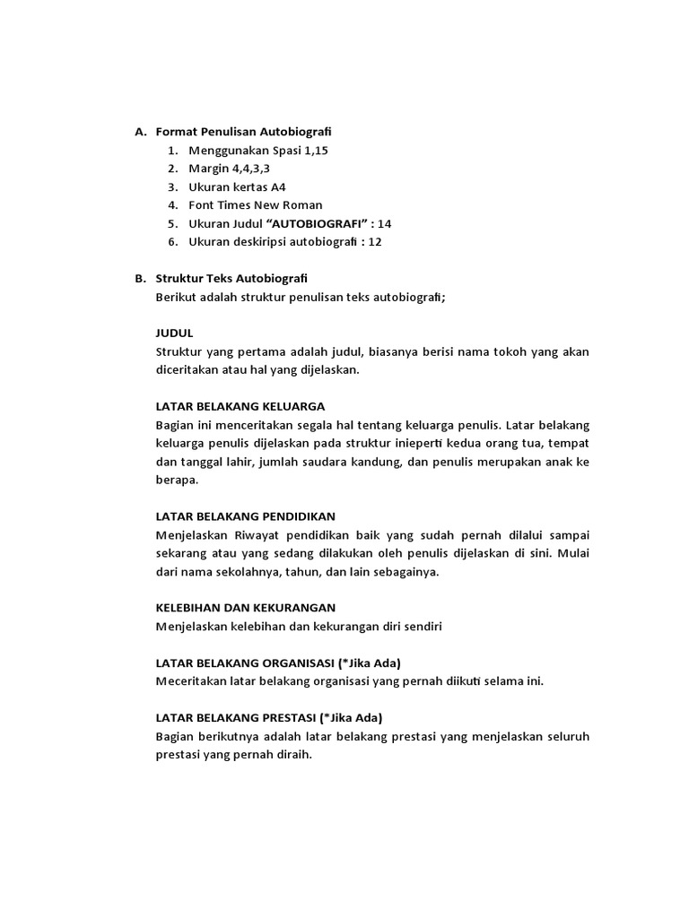 Format Penulisan Autobiografi Pdf