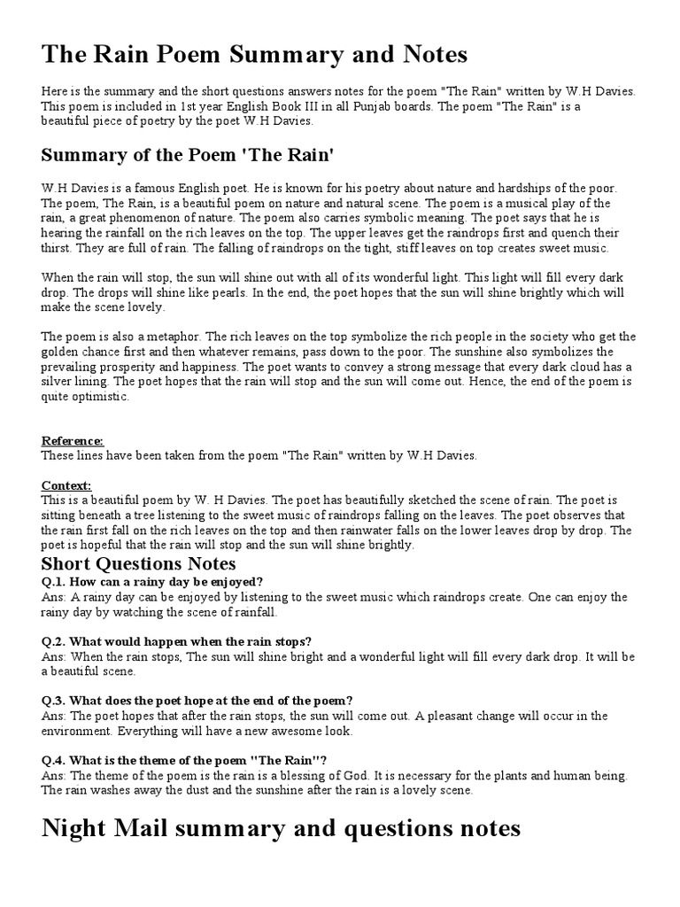 A Journey Through Nature: Analysis of the Poem "The Rain | PDF | Rain ...