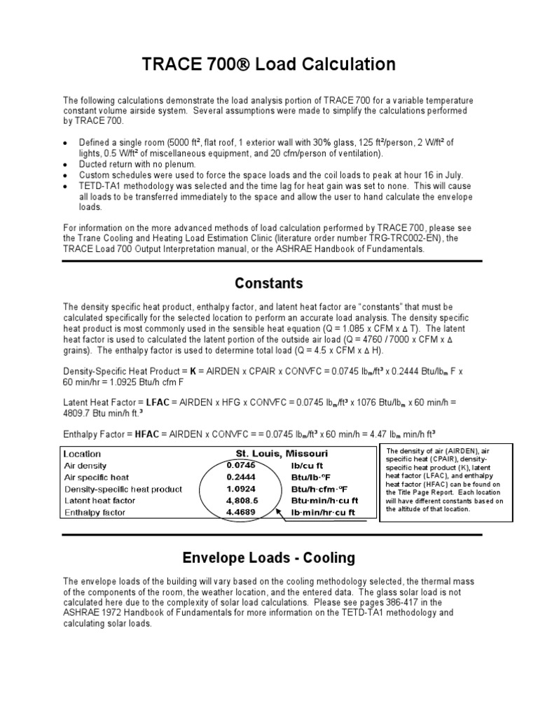 TRACE 700: Load Calculation | PDF | Heat | Enthalpy