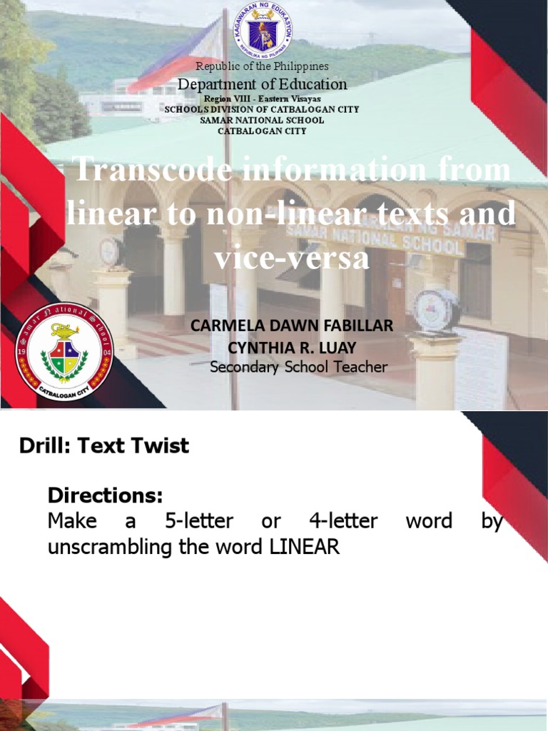 Transcode Information From Linear To Non-Linear Texts and Vice-Versa | PDF | Infographics | Pie ...
