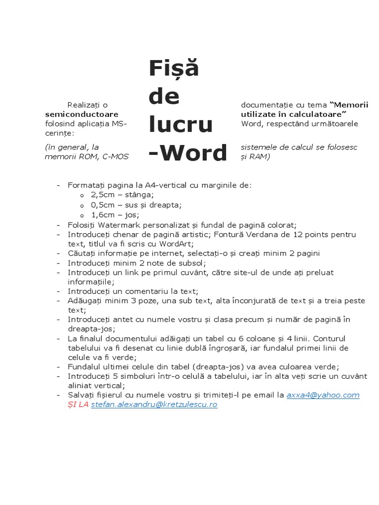 1a Fisa Word Memorii Semiconductoare | PDF