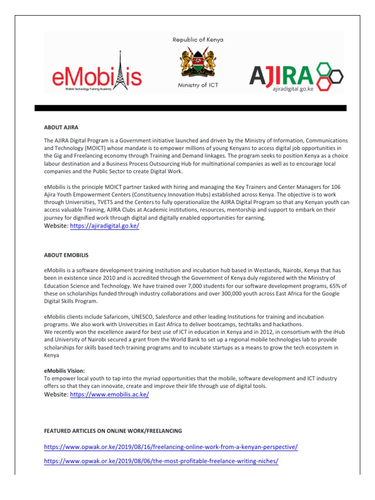 Background - About Ajira by EMobilis - Online Work | PDF | Kenya ...