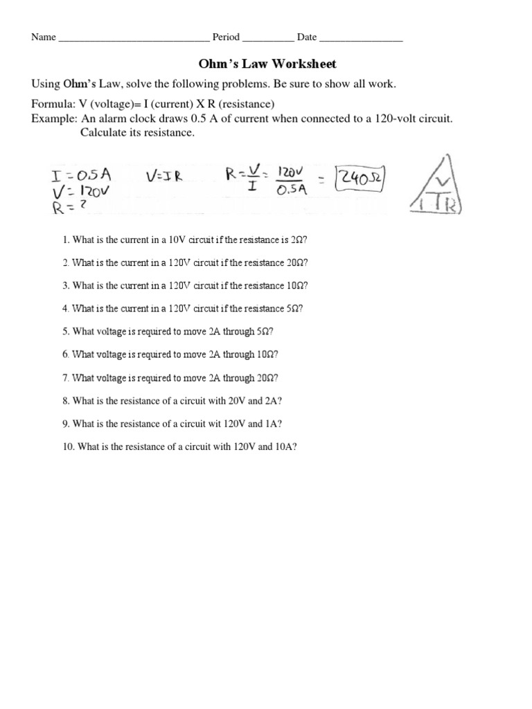 Ohms Law Worksheet | PDF