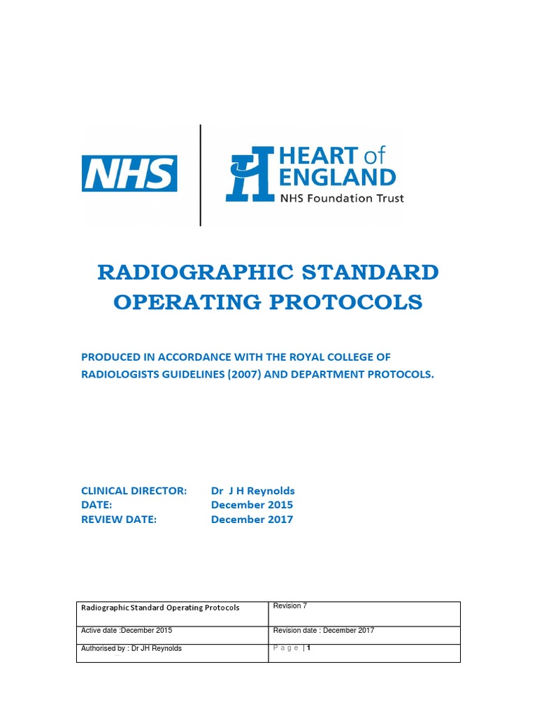 Radiographic Standard Operating Protocols | PDF | Radiology | Medical ...