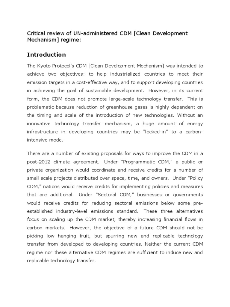 Critical Review of UN-administered CDM (Clean Development Mechanism ...