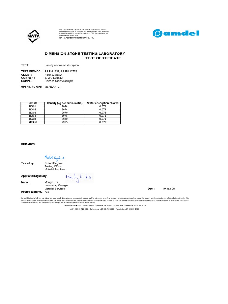 Density and Water Absorption BS EN 1936 & 13755 | PDF